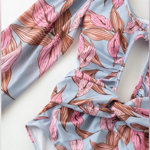 Swim | A55 New Peachtan V Neck Swimsuit One Piece Halter Puff Sleeve ...